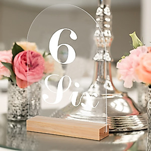 36 Packs 5 x 7 Inch Arch Acrylic Signs with Stand Clear Acrylic Sheets with Pine Wood Sign Holders Round Top Blank Acrylic Table Signs with Base for Wedding Party Events DIY Crafts Decorations