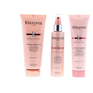 Kerastase Discipline Frizzy Hair Kit, Keratin Thermique 5.1 Oz, Discipline Fluidissime 5.1 Oz & Kerastase Fondant Fluidealiste 6.8 Oz