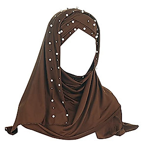 RARITYUS Women Muslim Hijab with Elegant Rose Beads Soft Head Wrap Scarf Shawl Islamic Ramadan Long Hejab