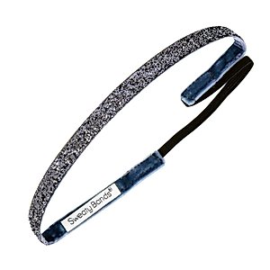Sweaty Bands Womens and Girl Headband - Non-Slip Velvet-Lined Glitter Hairband - Viva Diva Gunmetal 3/8-Inch