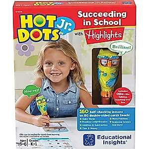 Educational Insights Hot Dot Jr. Succeeding in School Set with Highlights, Homeschool & School Readiness, 160 Multi-Subject Lessons, Interactive Pen Included, Ages 5+