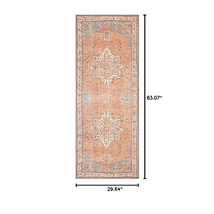 GLN Rugs Traditional Collection - Machine Washable Area Rug, Traditional Washable Rug, Non Slip Washable Rug, Low Pile Chenille Living Room Rug, Bedroom Rug, Kitchen Rug (2'6"x7' Burnt Orange Rug)