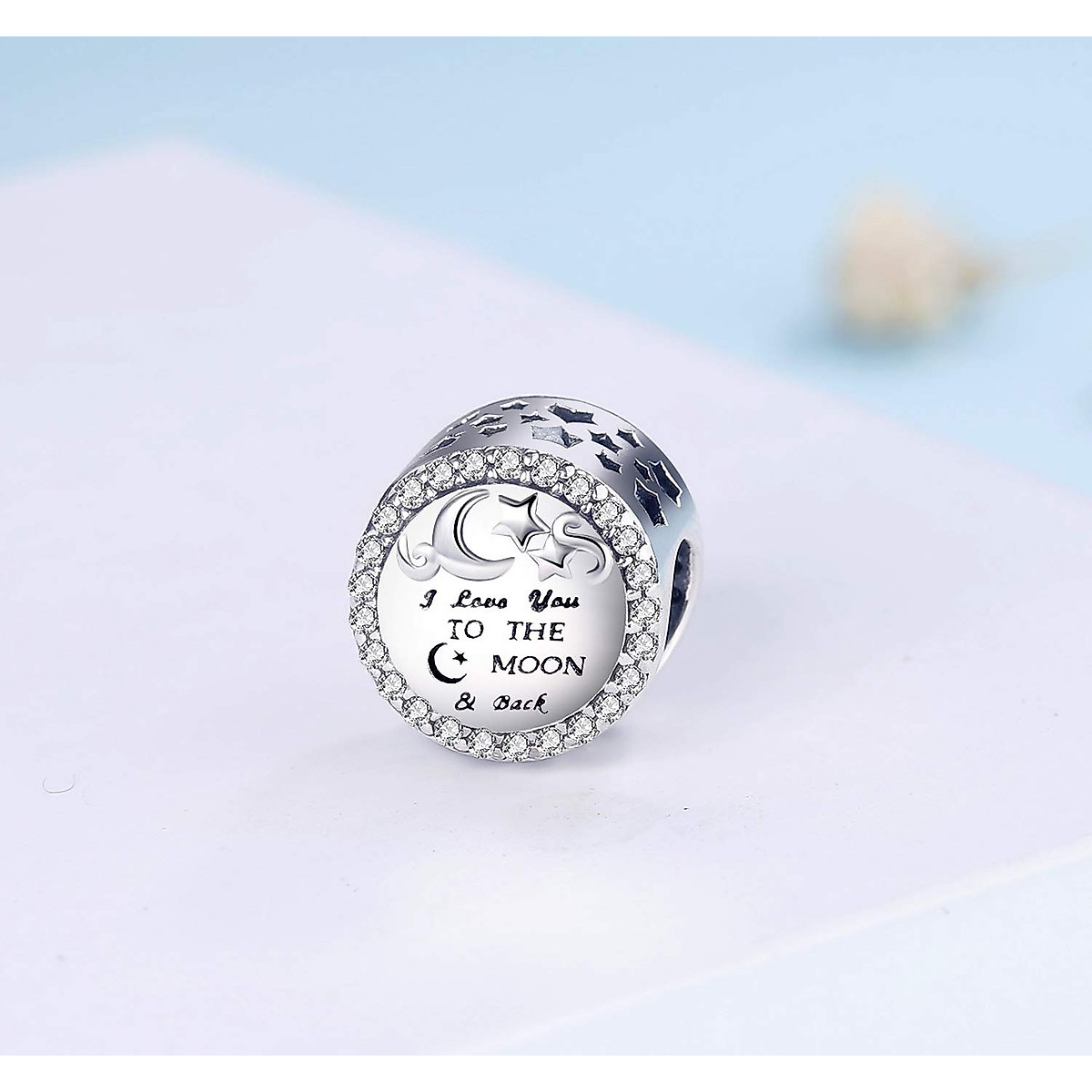 925 Sterling Silver Bead Charm Fit for Pandora Charms Bracelet Necklace I Love You to the Moon and Back Charm Gifts for Her