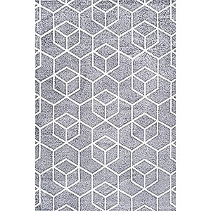 JONATHAN Y SEU101F-5 Tumbling Blocks Modern Geometric Indoor Area-Rug Contemporary Casual Easy-Cleaning Bedroom Kitchen Living Room Non Shedding, 5 X 8, Gray/White