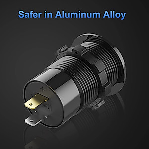 12V USB Outlet Wire Aluminum Car Charger Multi Port, Dual USB Quick Charge 3.0 Port and PD USB C Socket with Voltmeter Switch for Car Boat Marine Truck RV, Fast Charge for iPhone iPad Android Phones