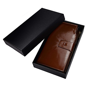 woogwin Women's RFID Large Capacity Luxury Genuine Leather Clutch Wallet Ladies Purse (Wax Coffee)