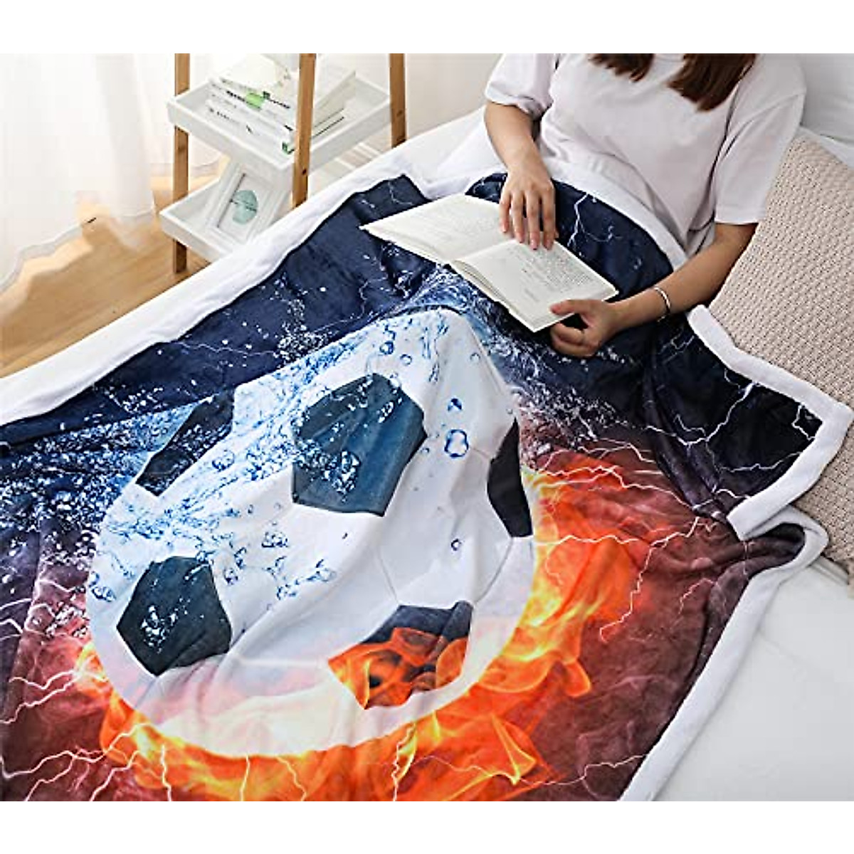 Sviuse Soccer Blanket Sports Ball Throw Blanket Blue Flame Teens' Soccer Fans Soft Cozy Football Blanket for Boys Men Sofa Travel Living Room Bedroom (50"X60", Soccer)