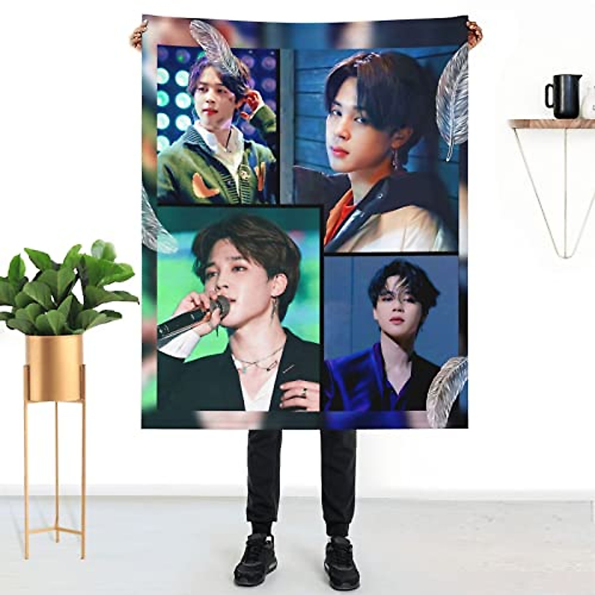 YAVITH Jimin Blanket Throw,Jimin Poster Collage Blanket for Girls,Jimin Merchandise for Women 50x40 in