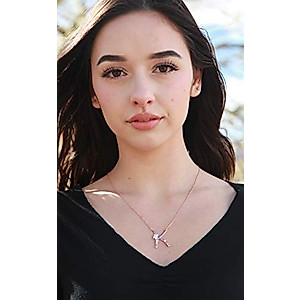 Flower Initial Necklace Amethyst Pink Ruby Red Opal Blue Simulated Pearl Pendant Name Jewelry Made with Swarovski Crystals Rose Gold Plated Anniversary Birthday Gifts for Women Girl,18"+2" (Letter K)
