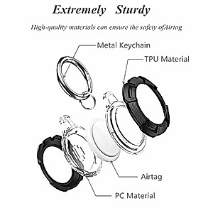 Airtag Holder with Anti-Lost Keychain, 2 Pack Airtag Case for Apple Air Tag with [Anti-Scratch] HD Protective Shell, PC+TPU Full Protective Airtag Accessories for Keys, Backpacks (Black+Blue)