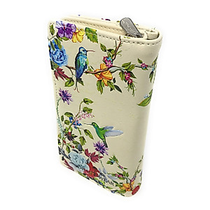 Shag Wear Vintage Hummingbird Large Bird Wallet for Women and Teen Girls Vegan Faux Leather 7" Beige