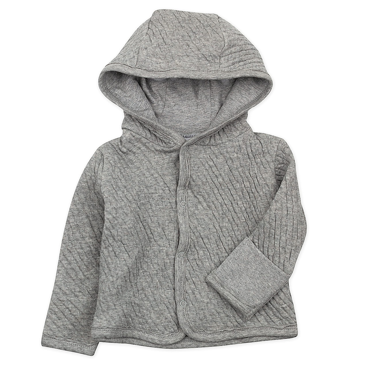 HonestBaby Organic Cotton Matelasse Snap-Front Hooded Jacket, Gray Heather, 0-3 Months