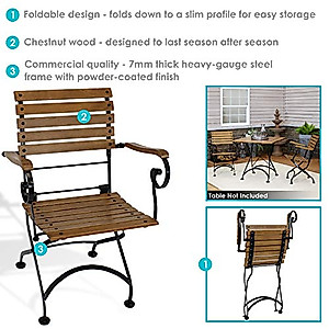 Sunnydaze Deluxe European Chestnut Wooden Folding Small Bistro Dining Armchair - Portable, Compact Side Chair - for Indoor or Outdoor Use - Patio, Deck, Balcony, Camping and Spare Seating - Set of 2