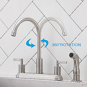 IKEBANA Brushed Nickel Kitchen Faucet 2 Handle 3 or 4 Hole Kitchen Sink Faucet with Sprayer Commercial Lead-Free 360 Swivel High Arc Stainless Steel Kitchen Faucet for Rv Laundry Farmhouse Bar Sink