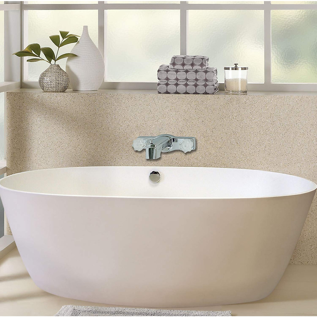 Wasserman Mobile Home RV Non-Metallic Shower Tub Faucet spout, Double Handle, Acrylic Knob, Chrome, 8 inch Centerset, 3 hole, For Travel Trailer, Campers Must Haves, Motorhome Accessories Easy Install