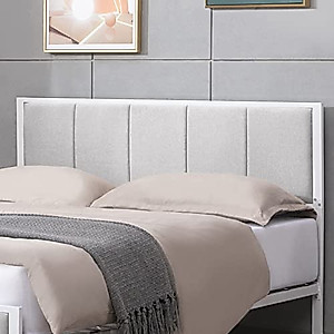 Mjkone California King Size Bed Frame, Linen Upholstered Platform Bed Bedroom, Bed Frame with Channel Tufted Headboard, No Box Spring Needed Light Gray