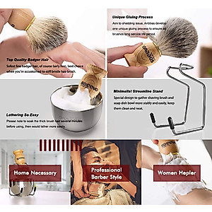 Shaving Set, 3in1 Pure Badger Hair Shaving Brush Natural Solid Wood Handle and Stainless Steel Shaving Stand with Shaving Bowl Dia 3.2 inches for Men Wet Shaving by Anbbas