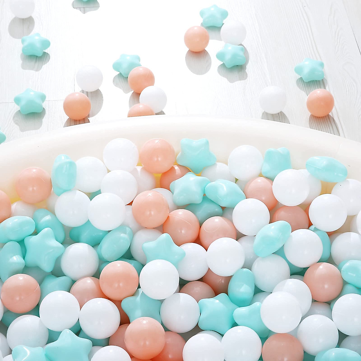 Ball Pit Balls Play Balls for Babies, Small Balls Stars for Kids Playpen Plastic Balls for Babies Ball Pool Puppy Playballs, Orage Pink Green White