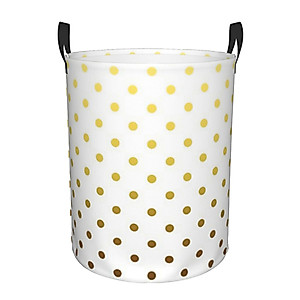 Large Laundry Basket, White Gold Polka Dot Laundry Hamper Bag 19.6" Collapsible Washing Bin With Handles for College Dorm, Family Essentials Storage