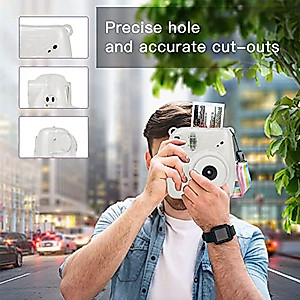 MOSISO Protective Case Compatible with Fujifilm Instax Mini 7+ Instant Camera, Hard Shell Camera Case Cover with Adjustable Rainbow Shoulder Strap, Crystal Clear
