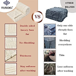 YUSOKI Luxury Double Sided Faux Fur Throw Blanket(Without Pillows),Soft Fuzzy Fluffy Cozy Blanket Plush Furry Comfy Warm Blanket for Couch Bed Chair Sofa Bedroom Women Teen Girls Gift(Ivory,50" x 63")