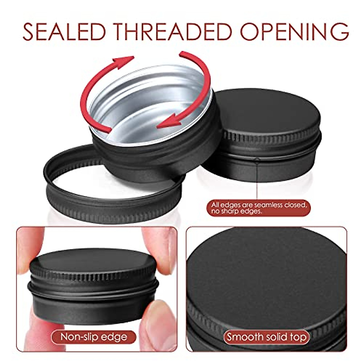 2 oz black tins with lids, Round Aluminum Cans, for Candles,Cosmetic, Lip Balm, 20Pcs.