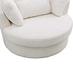 Swivel Accent Barrel Chair Oversized Modern Akili Upholstered Sofa Lounge Club Leisure Chair Round Chair for Hotel Living Room(White Polyester)
