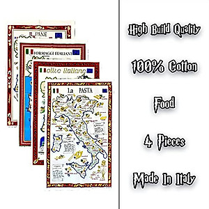 BLU RITMO Kitchen Tea Towel Set, Cotton Kitchen Towels Made in Italy, Colorful Multi-Purpose Absorbent Cloths, Large Cloth 21 x 33 in (Food - 4 Pieces)