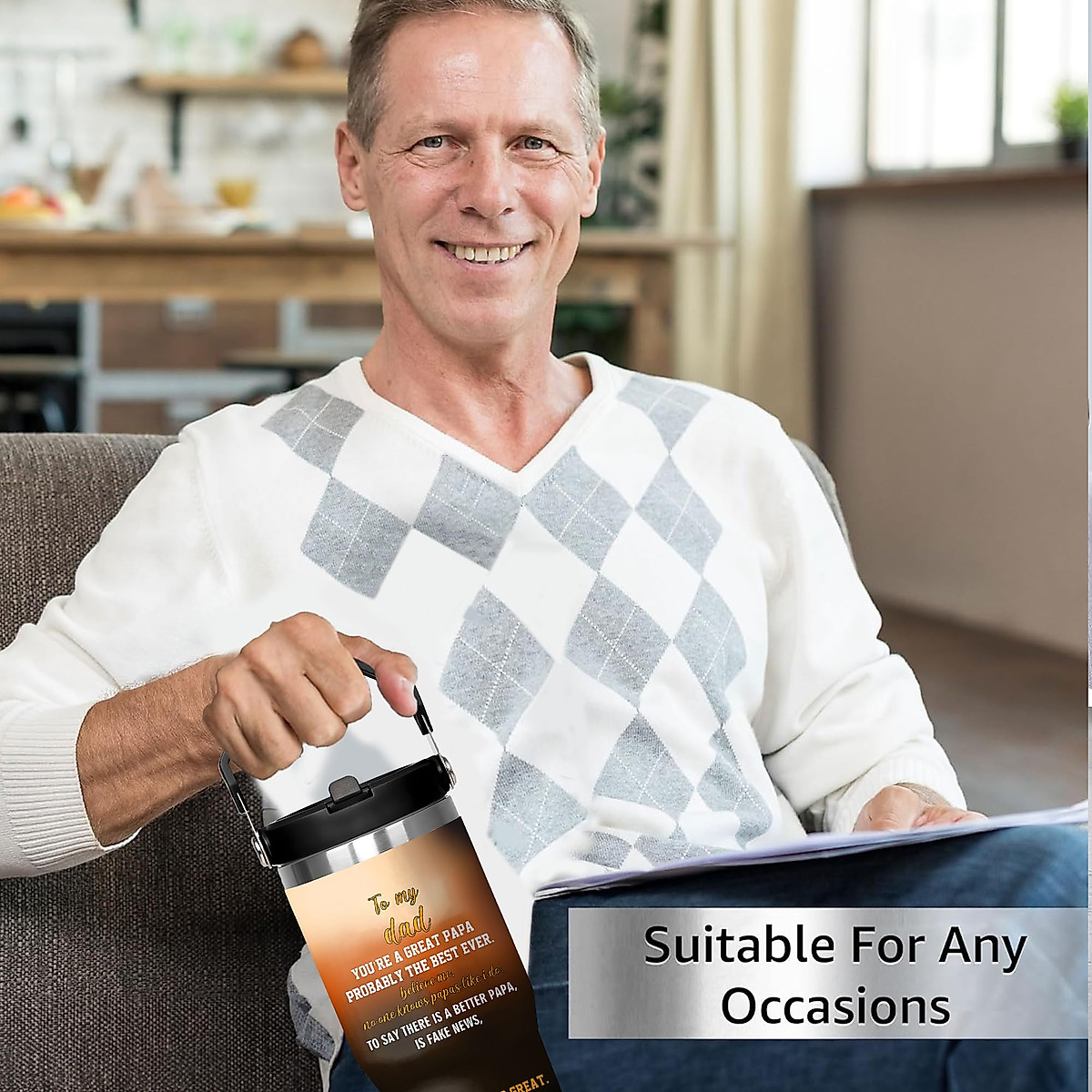 Wuepncah 30 Oz Dad Tumbler with Handle and Straw, To My Dad Cups Gifts Fathers Day from Daughter/Son, Stainless Steel Daddy Coffee Cup Birthday Gift Ideas for Daddy