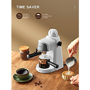 Ihomekee Espresso Machine, 3.5Bar Espresso and Cappuccino Machine with Preheating Function, 4 Cup Coffee Maker with Milk Frothing Function and Steam Wand (White), CM6810