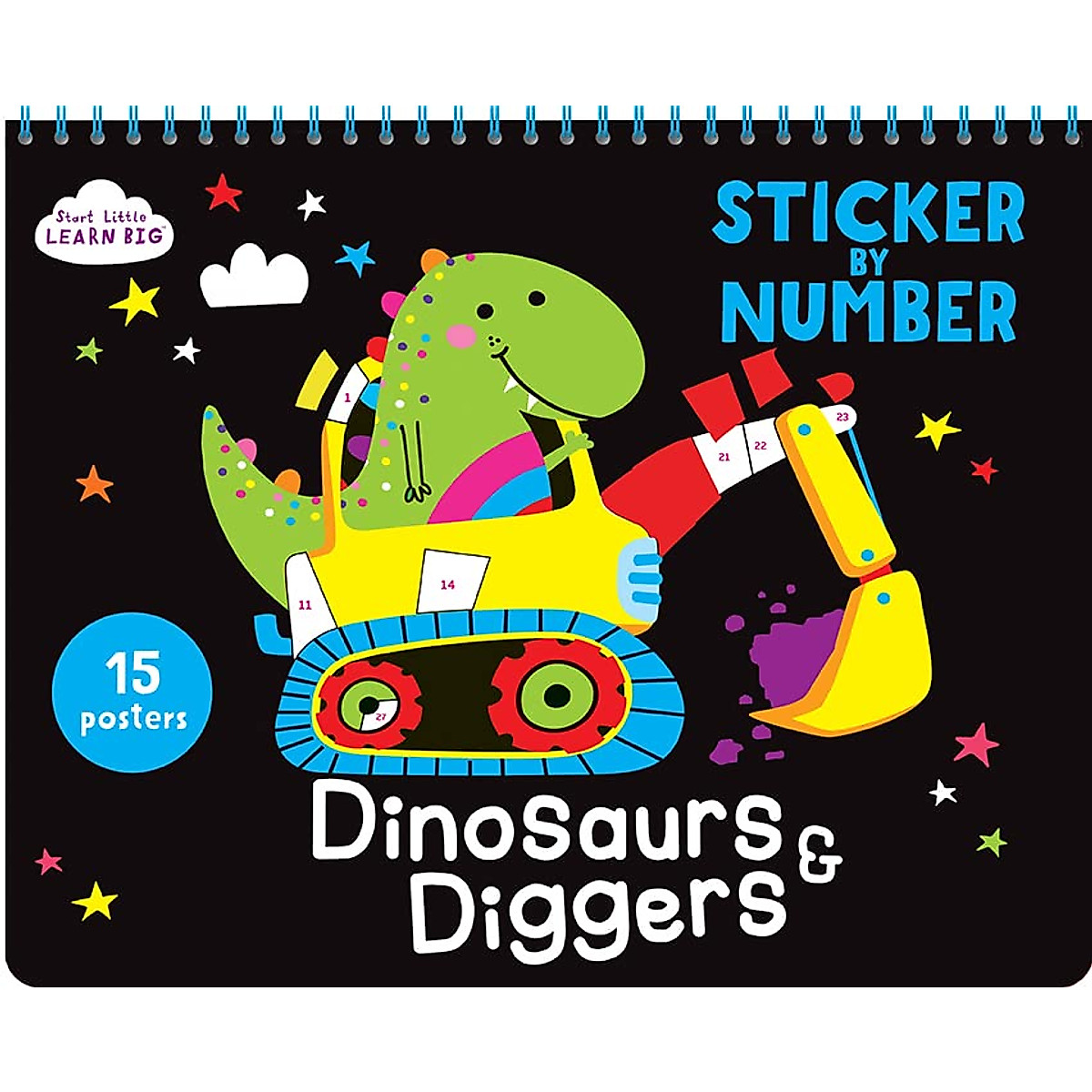Sticker by Number Dinosaurs, Diggers, & More For Kids Ages 3 to 6: 15 Pictures Include Dinosaurs, Trucks, Cars, Rockets, Trains, Planes, and more!