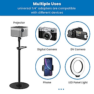 Mount-It! Dual Use Projector Stand, 2 Mounting Options: 1/4" Screw and Platform Portable Projector Stand For Mini Projectors Adjustable Height Floor Stand 13.2 lb load, For Home, Office, Studio, DJs