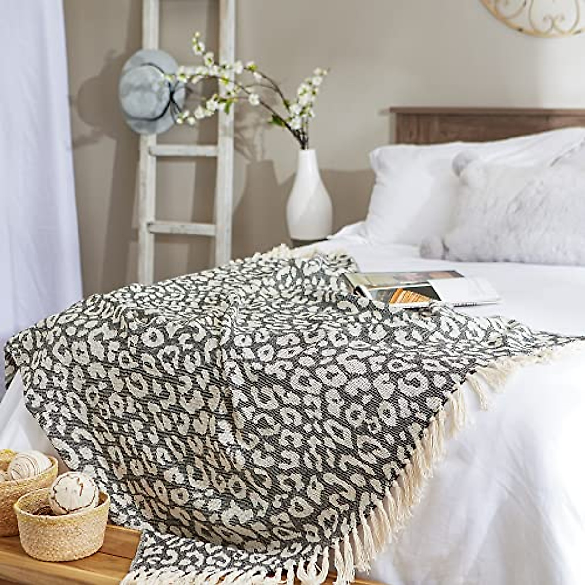 DII Bold Eclectic Leopard Woven Throw, 50x60, Black with White Spots