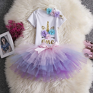 TTYAOVO Baby Girl Newborn 3Pcs My 1st Birthday Outfits Skirt Set Romper+Tutu Dress+Headband Clothing Set (1 Years, 1peach)