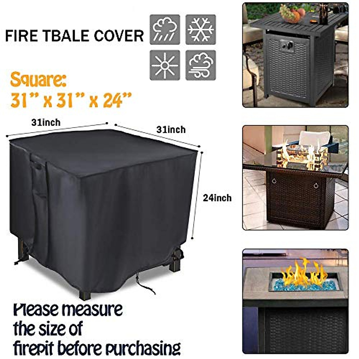 Rilime Fire Pit Cover, 31 Inch Square Firepit Covers 30x30 for Outdoor Gas Fireplace, Fire Pit Table Covers Square - 31 X 31 X24 Inch