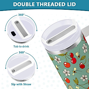 ZZXXB Bee Cherry Insulated Stainless Steel Water Bottle with Handle and Straw Lid Double Walled Travel Mug 40 oz