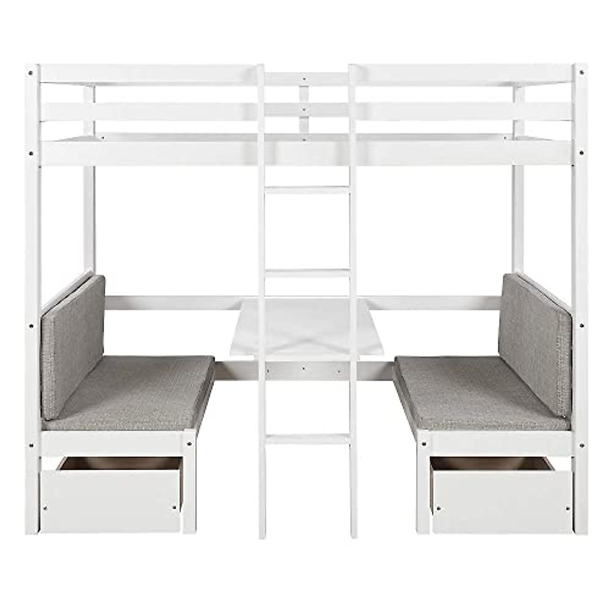 MERITLINE Twin Over Twin Bunk Bed, Convertible Dorm Loft Bed with Desk and Storage Drawers for Kids Teens, No Box Spring Needed (White Loft Bunk Beds)