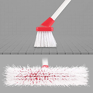 AKOMA Lightweight Push Broom Stiff Cleaning Brush with Adjustable Handle Deck Scrub Brush for Cleaning Bathroom Shower Tile Floor Driveway Garage Patio Carpet Outdoor Scrubber Brushes