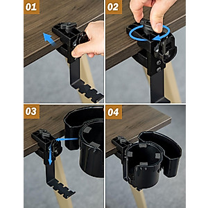 yamagahome Desk Cup Holder, 2 in 1 Large Table Cup Holder with Headphone Hanger, Anti-Spill Cup Holder for Water Bottles 18-40 oz, for Wheelchairs, Workstations, Gaming Desk Accessories black