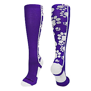 Crazy Socks with Paws Over the Calf (Purple/White, Medium)