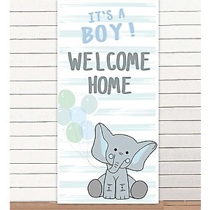 It’s A Boy Welcome Home Cute Cartoon Elephant Banner Background Photo Booth Props Animal Theme Decor for Boy Prince Wild One Safari Baby Shower 1st Birthday Party Favors Supplies Decorations Backdrop