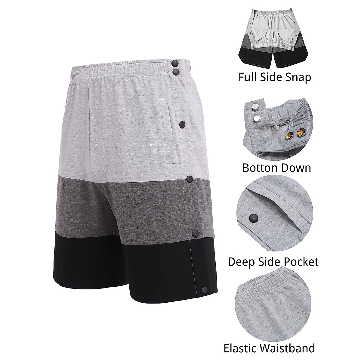 Deyeek Post Surgery Shorts for Men Hip Knee Broken Leg Recovery Shorts Tearaway Shorts Side Snap Breakaway Pants for Men