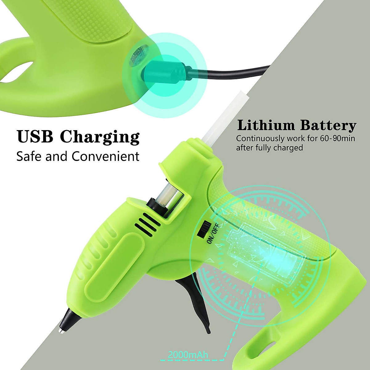 Cordless Hot Glue Gun, Glue Gun Cordless & Rechargeable, Cordless Gun Glue, USB Glue Gun with 30 Glue Gun Sticks & Battery Operated & Charger Glue Guns Kit for Crafts DIY Arts Home Repairs