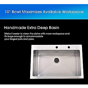 Friho 33"x 22" Inch Drop-in Stainless Steel Kitchen Sink,Brushed Nickel Topmount Kitchen Sinks,SUS304 Commercial Handmade 18 Gauge Single Bowl Large Basin With Dish Grid and Basket Strainer