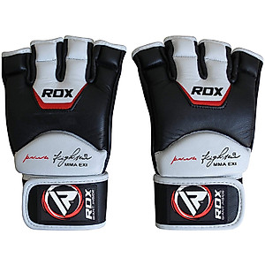 RDX Cow Hide Leather MMA Grappling Gloves UFC Cage Fighting Sparring Glove Training T3, X-Large, White