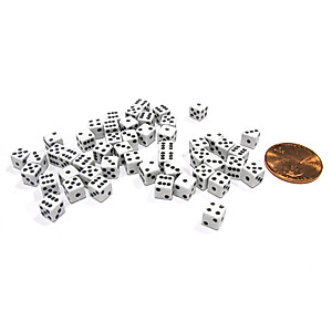 Koplow Games 50 Six Sided D6 5mm .197 Inch Die Small Tiny Mini Miniature White Dice