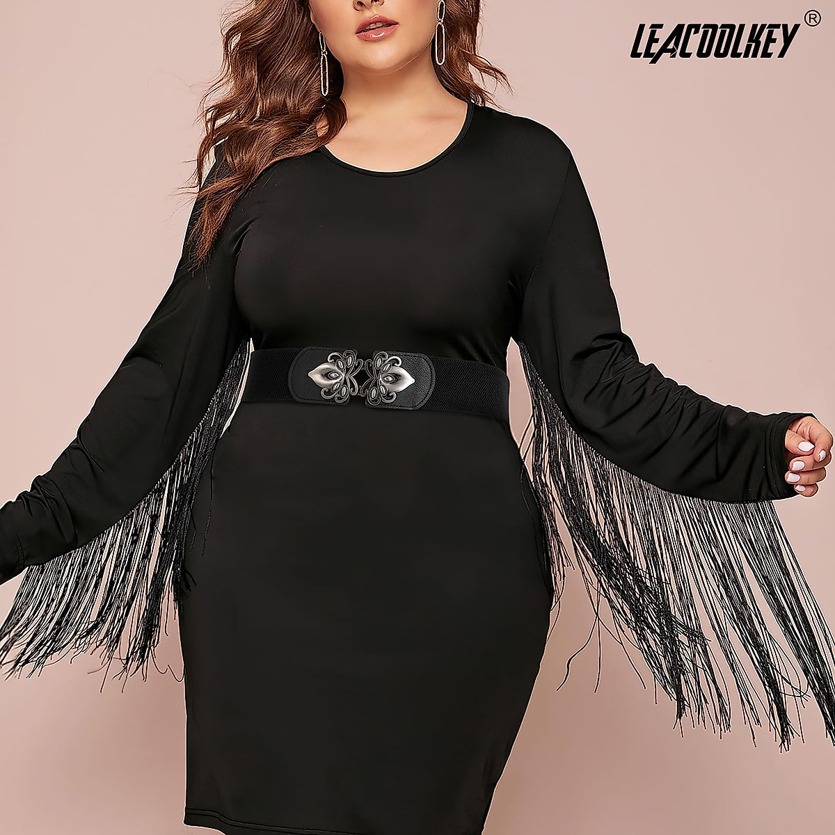 LEACOOLKEY 4 Pack Women Wide Elastic Waist Belt for Dress Vintage Stretch Cinch Belt Retro Buckle