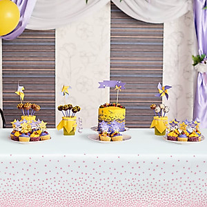 Mulbozy 2 Pcs Rose Pink Dot White Plastic Tablecloth for Rectangle Table, Rose Pink Dot Confetti Party Table Covers for Baby Shower, Wedding, Anniversary, Birthday Party Decoration, 54 × 108 inches