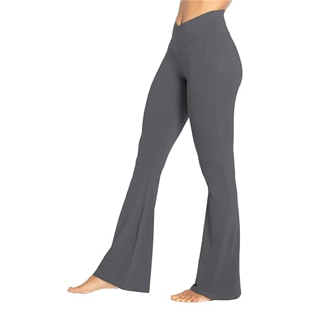 Sunzel Flare Leggings for Women, Crossover Yoga Pants with Pockets 30" Grey Large