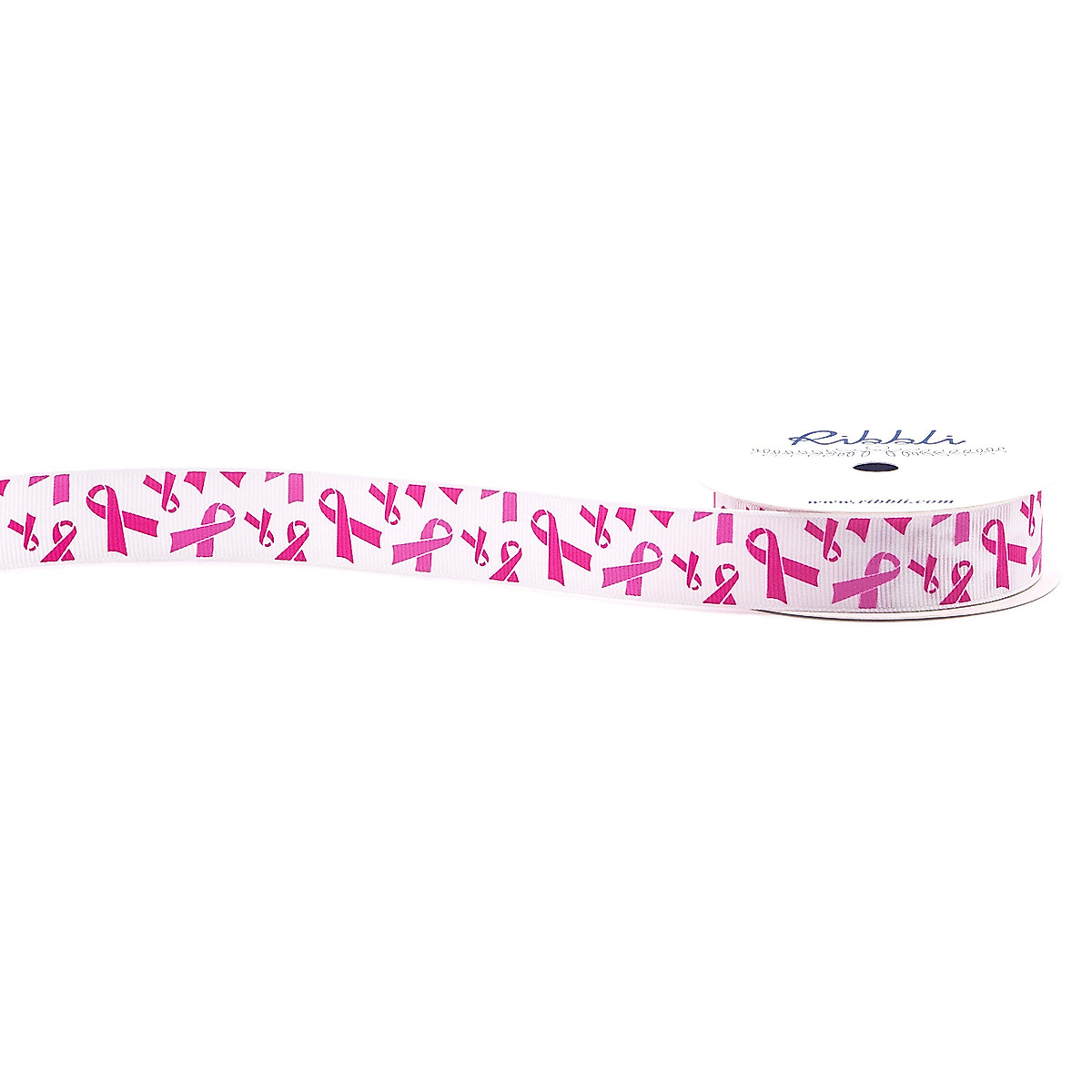 Ribbli Grosgrain Breast Cancer Awareness Craft Ribbon,7/8-Inch,10-Yard Spool, White/Pink